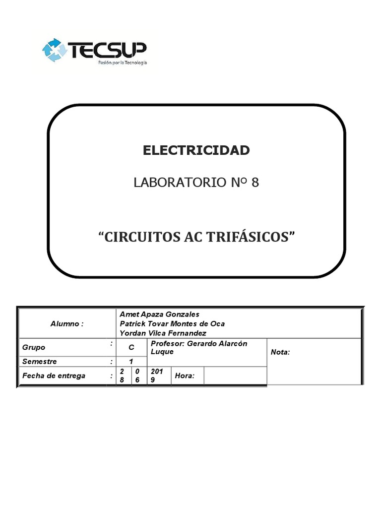 Laboratorio 8 Electricicidad | PDF | Corriente alterna | Corriente ...