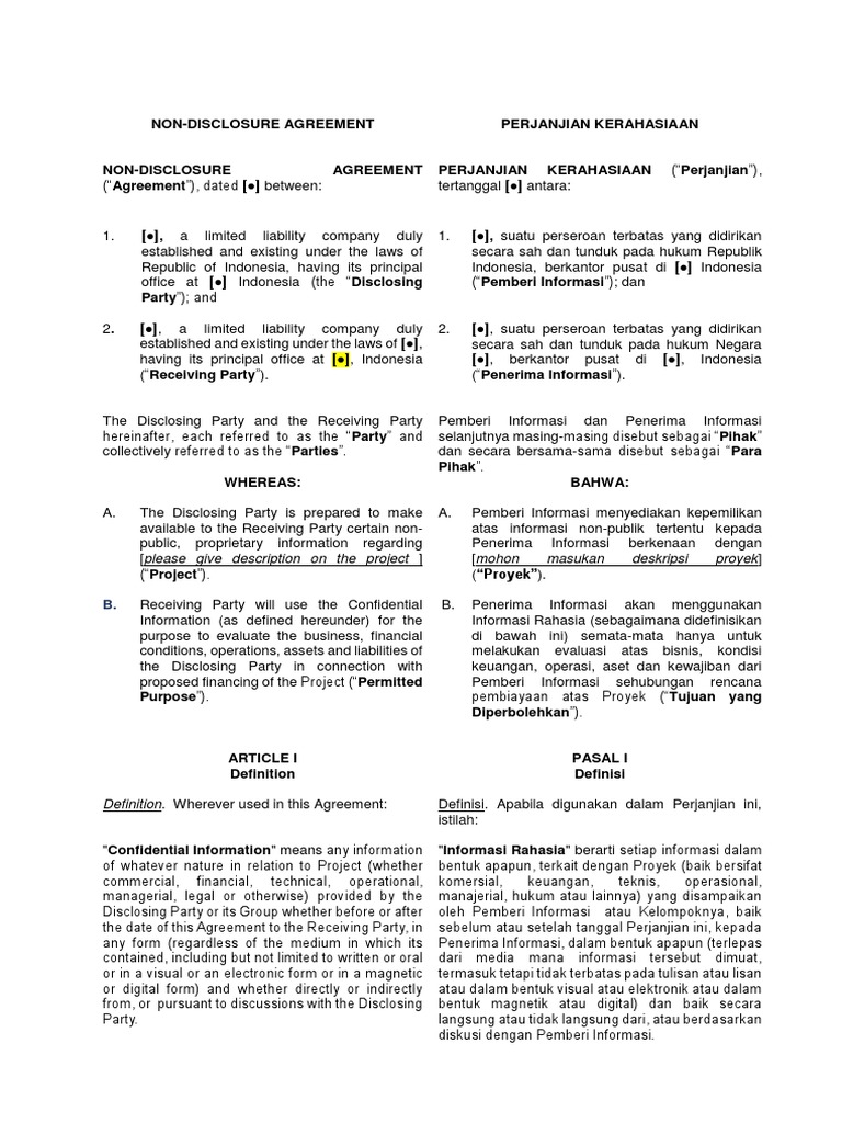 NDA Form Bilingual | PDF