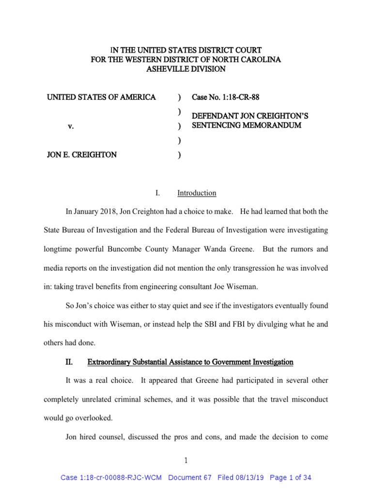 Jon Creighton Sentencing Memo | PDF | Prosecutor | Retirement