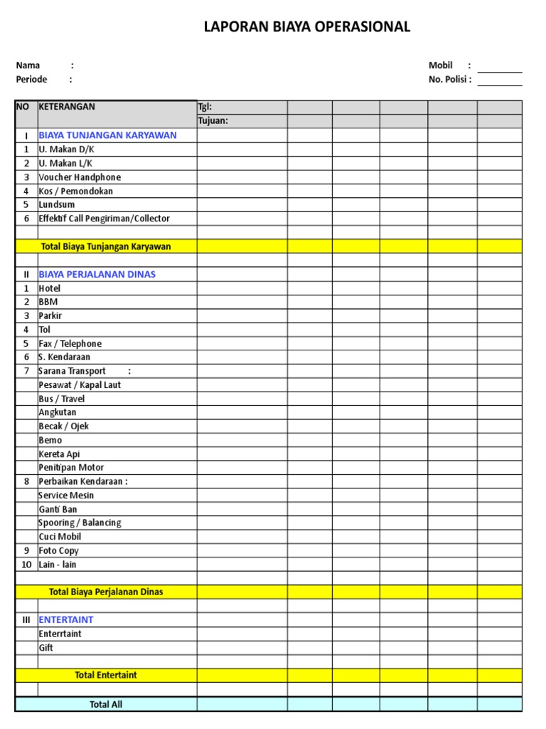 Form Biaya Operasional | PDF | Bisnis