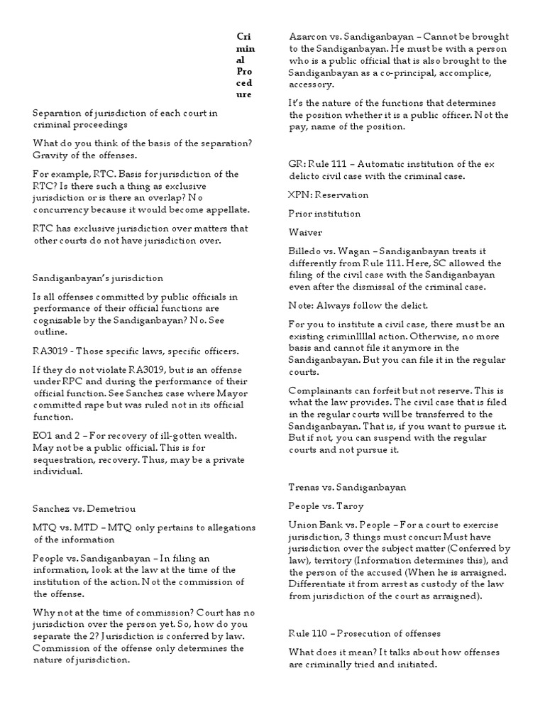 Criminal Procedure Notes | PDF | Prosecutor | Arrest