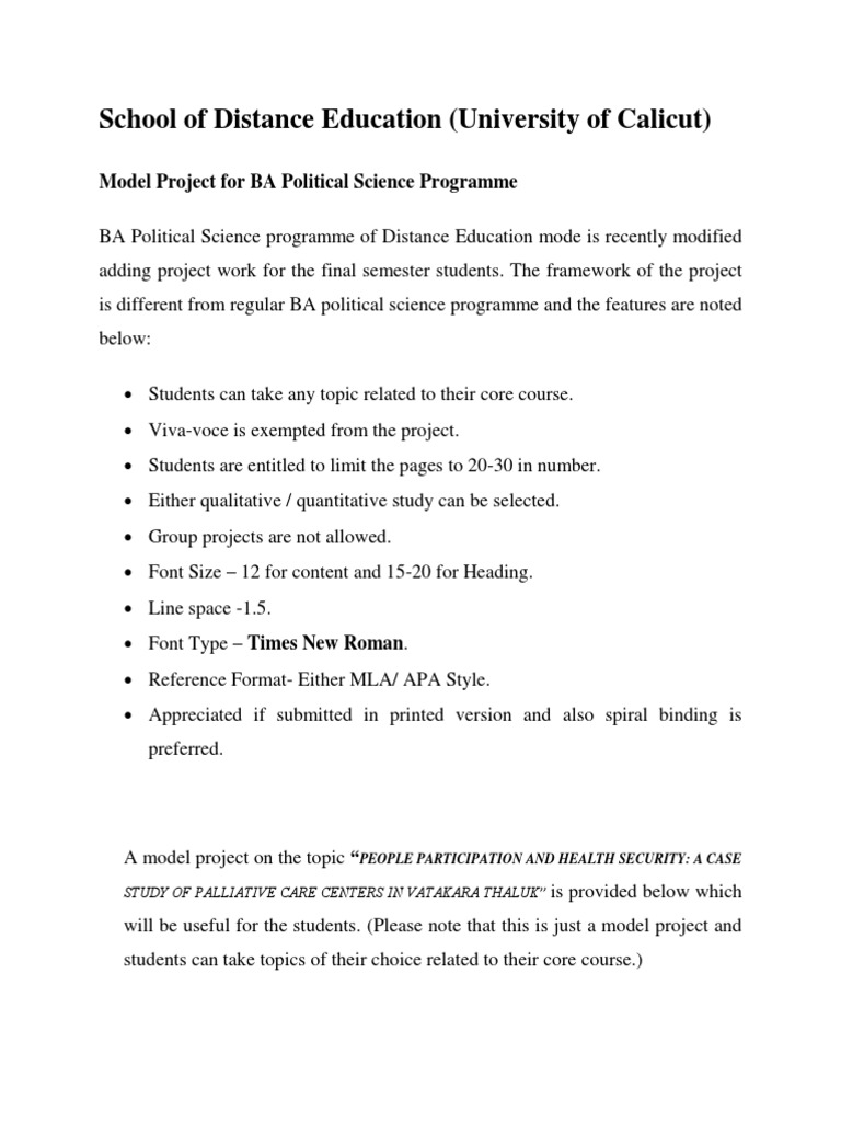 School of Distance Education (University of Calicut) : Model Project ...