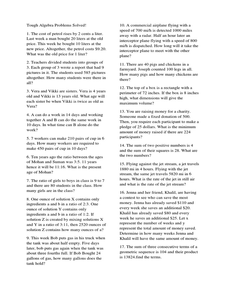Tough Algebra Problems Solved | PDF | Muffin | Satellite