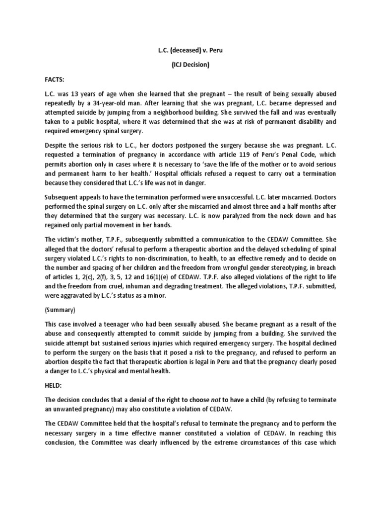 L.C Vs State of Peru | PDF | Reproductive Rights | Abortion
