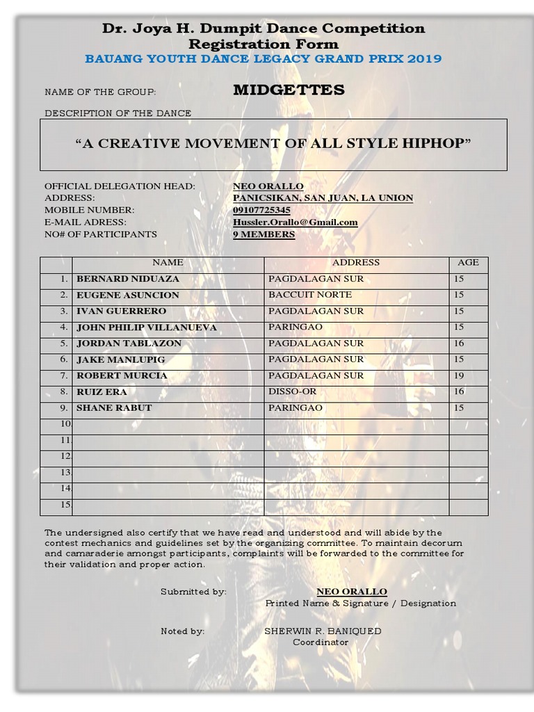 Dance Competition Registration Forms | PDF | Dances | Performing Arts