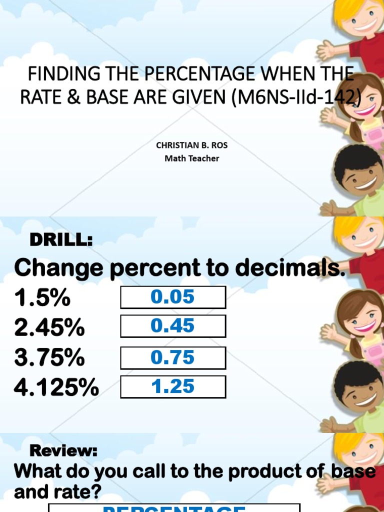 Finding The Percentage With The Rate & Base | PDF | Percentage | Learning