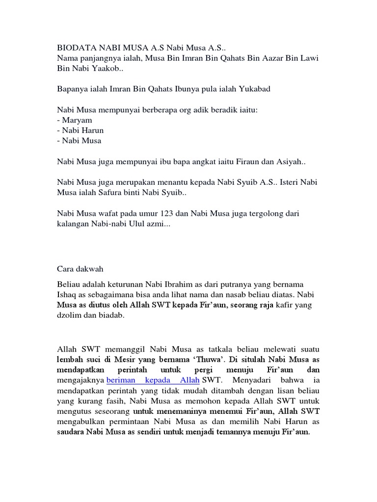 Biodata Nabi Musa A | PDF