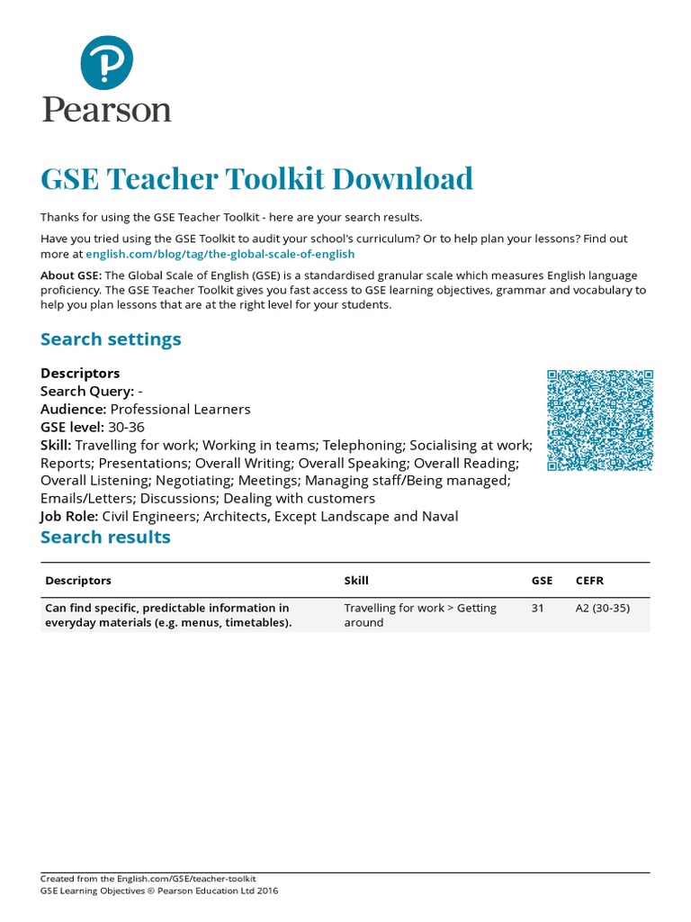 GSE Teacher Toolkit Download: Search Settings | PDF