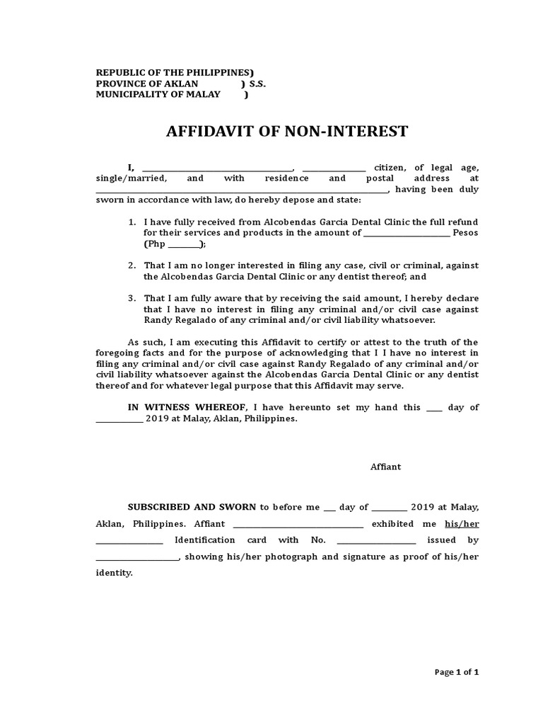 Affidavit of Non Interest Template | PDF