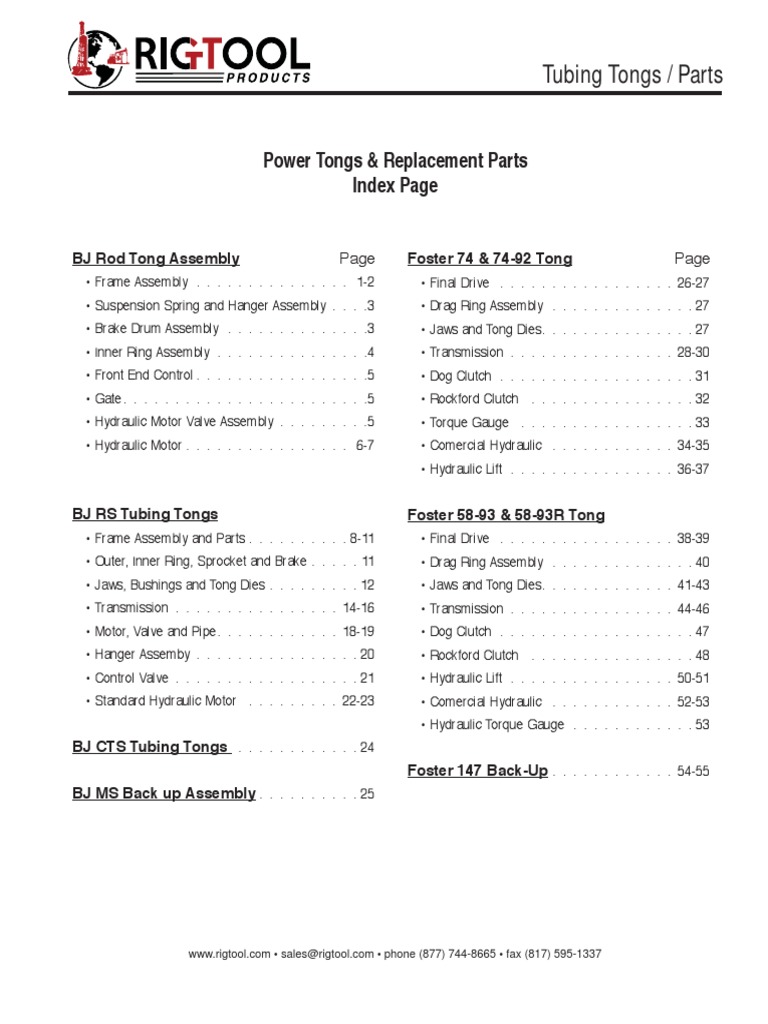 Power Tong Parts and Assemblies Guide | PDF | Machines | Manufactured Goods