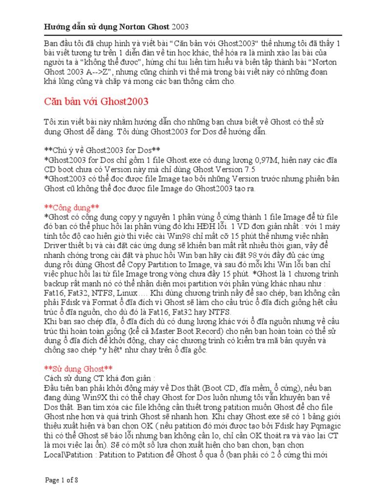 Hướng dẫn Ghost win 2003 | PDF