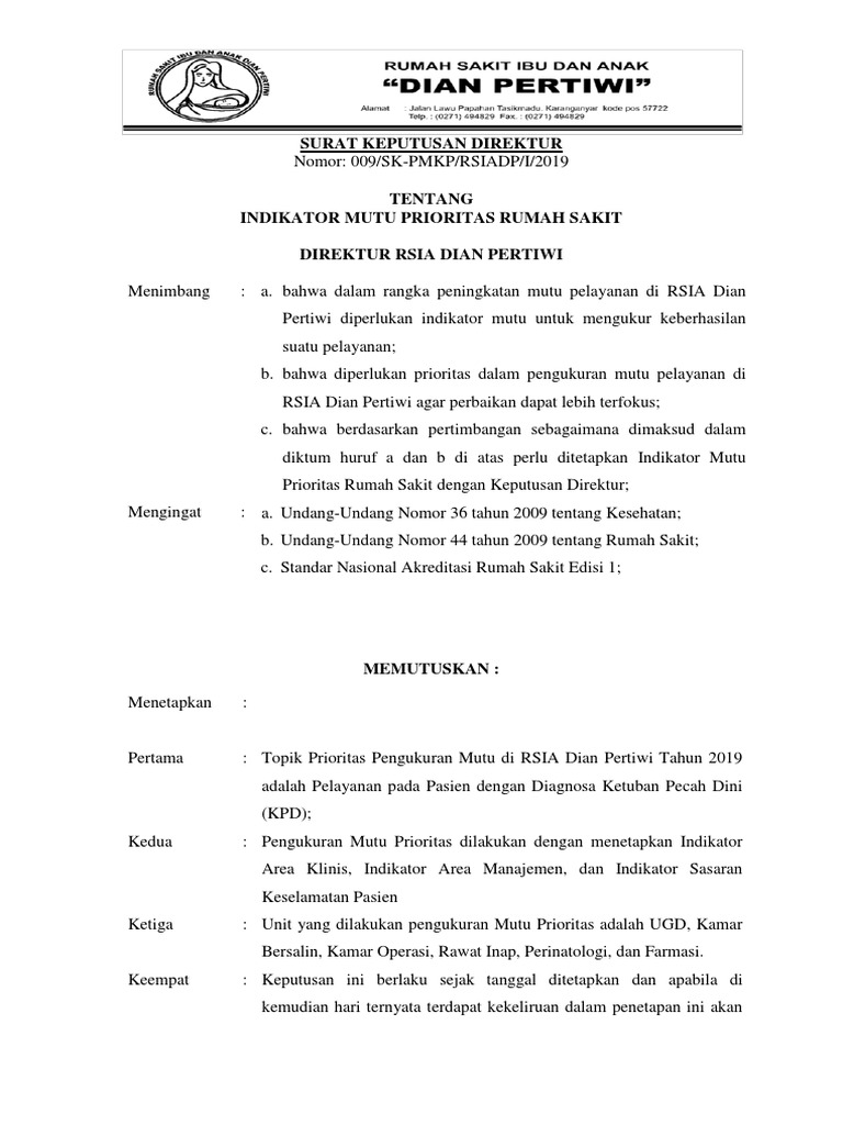 SK-009 Indikator Mutu Prioritas | PDF