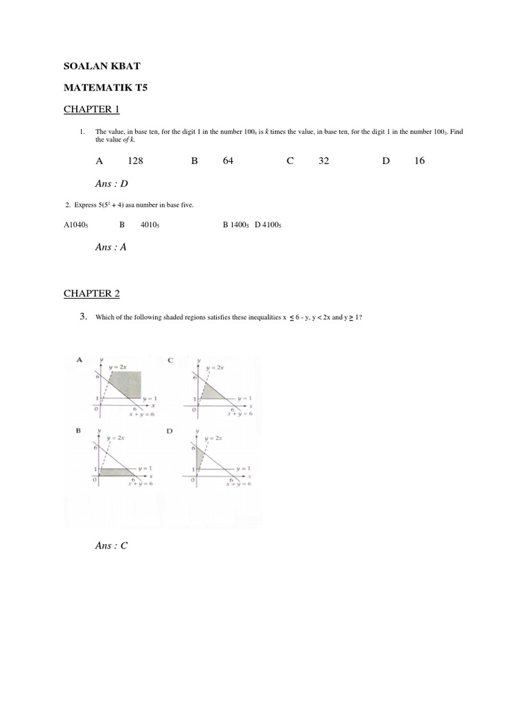 Soalan Kbat Mat t5 2015 | PDF | Metre | Matrix (Mathematics)