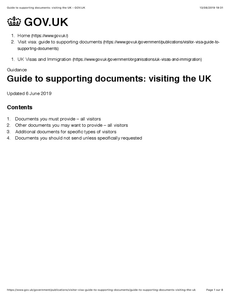 Gov - Uk: Guide To Supporting Documents: Visiting The UK | Download Free PDF | Travel Visa ...
