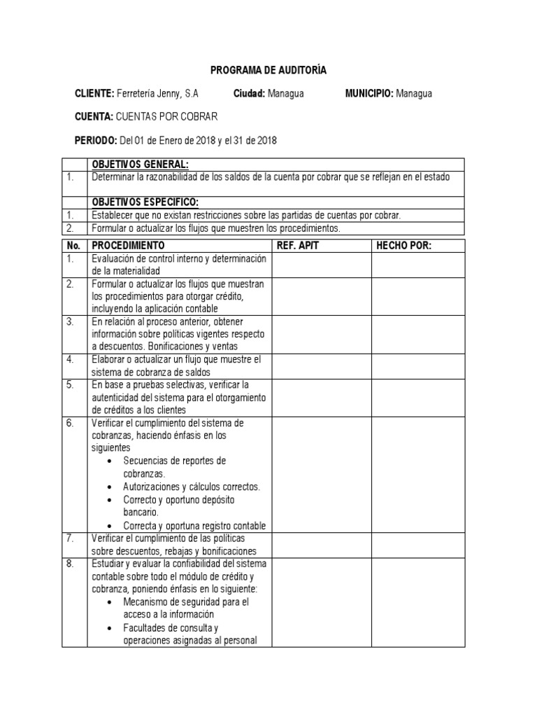 Programa de Auditoria (Auditoria Interna) | PDF | Auditoría | Contabilidad