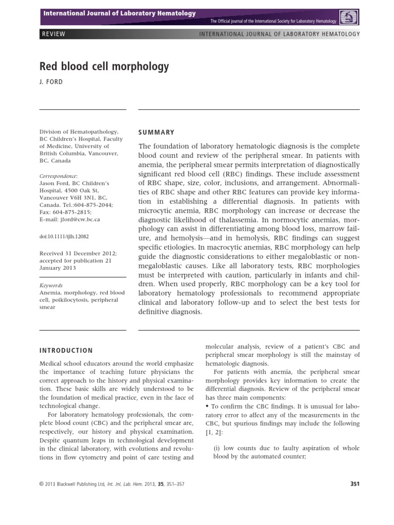 Red Blood Cell Morphology PDF | Download Free PDF | Anemia | Red Blood Cell
