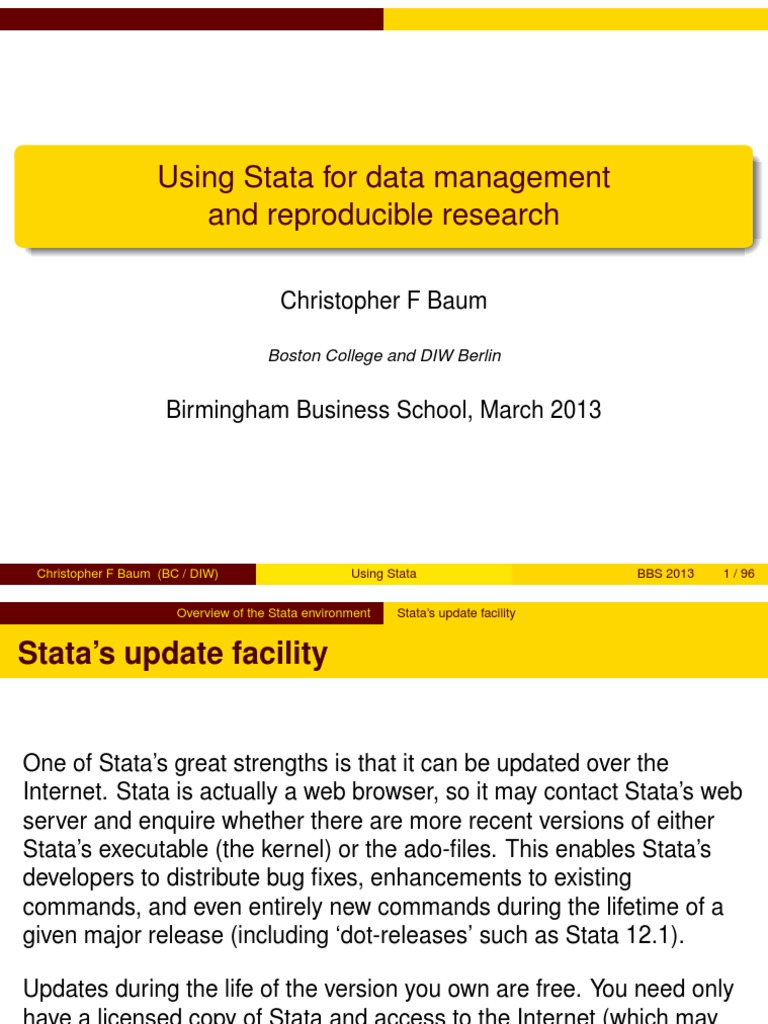 Using Stata For Data Management and Reproducible Research: Christopher F Baum | PDF | Variable ...