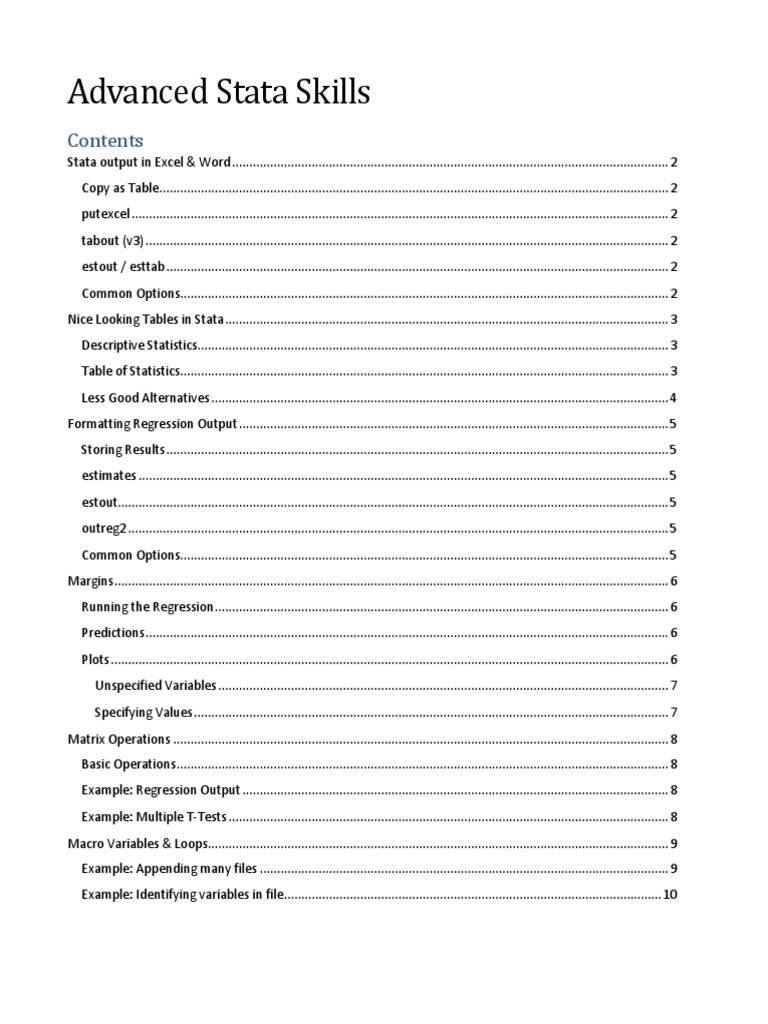 Advanced Stata Skills: A Guide to Creating High Quality Tables and Analyzing Regression Output ...