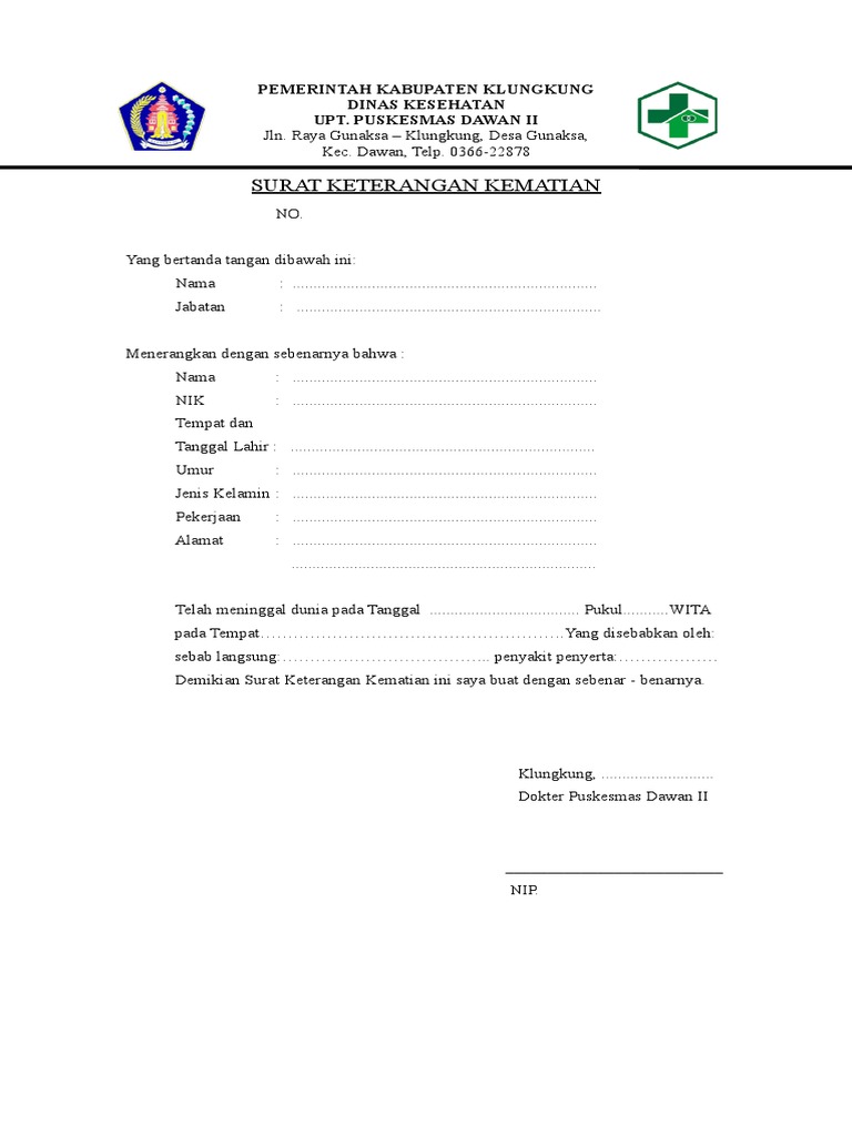 Surat Keterangan Kematian Puskesmas | PDF