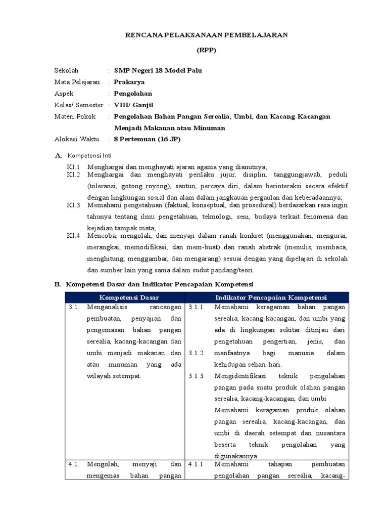 RPP Prakarya Kelas VIII | PDF | Teknologi & Rekayasa