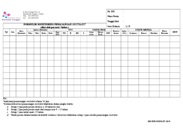 Form Monitoring Pemasangan Restraint | PDF