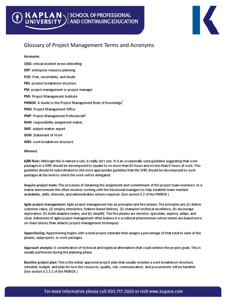 Glossary of Project Management Terms & Acronyms PDF | PDF | Project ...