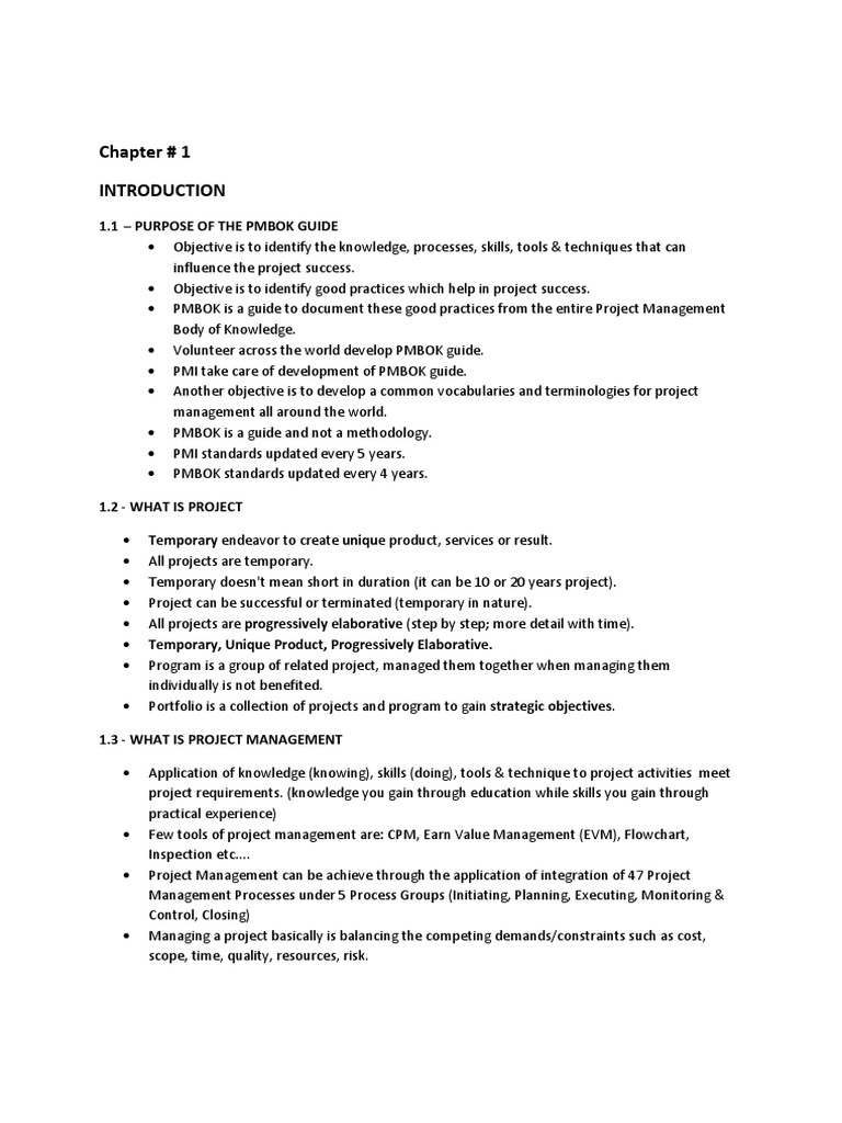 PMBOK Guide 5th Edition, Chapter # 1, Introduction, Summary | PDF ...