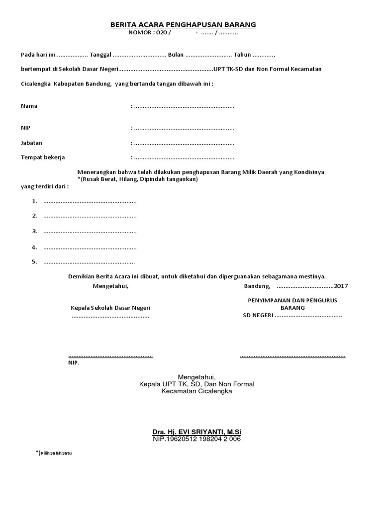 Berita Acara Penghapusan Barang | PDF