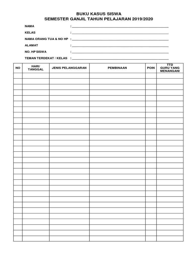 Buku Kasus Siswa Semester Ganjil 2019/2020 | PDF