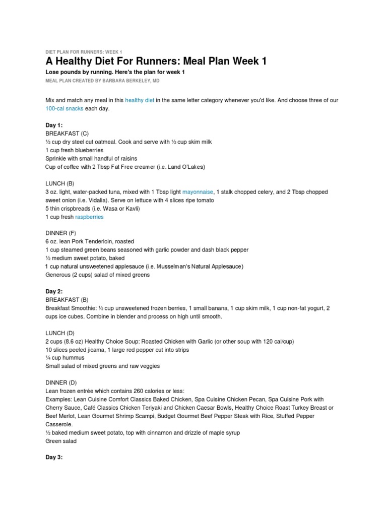 A Healthy Diet For Runners: Meal Plan Week 1 | PDF | Salad | Cuisine