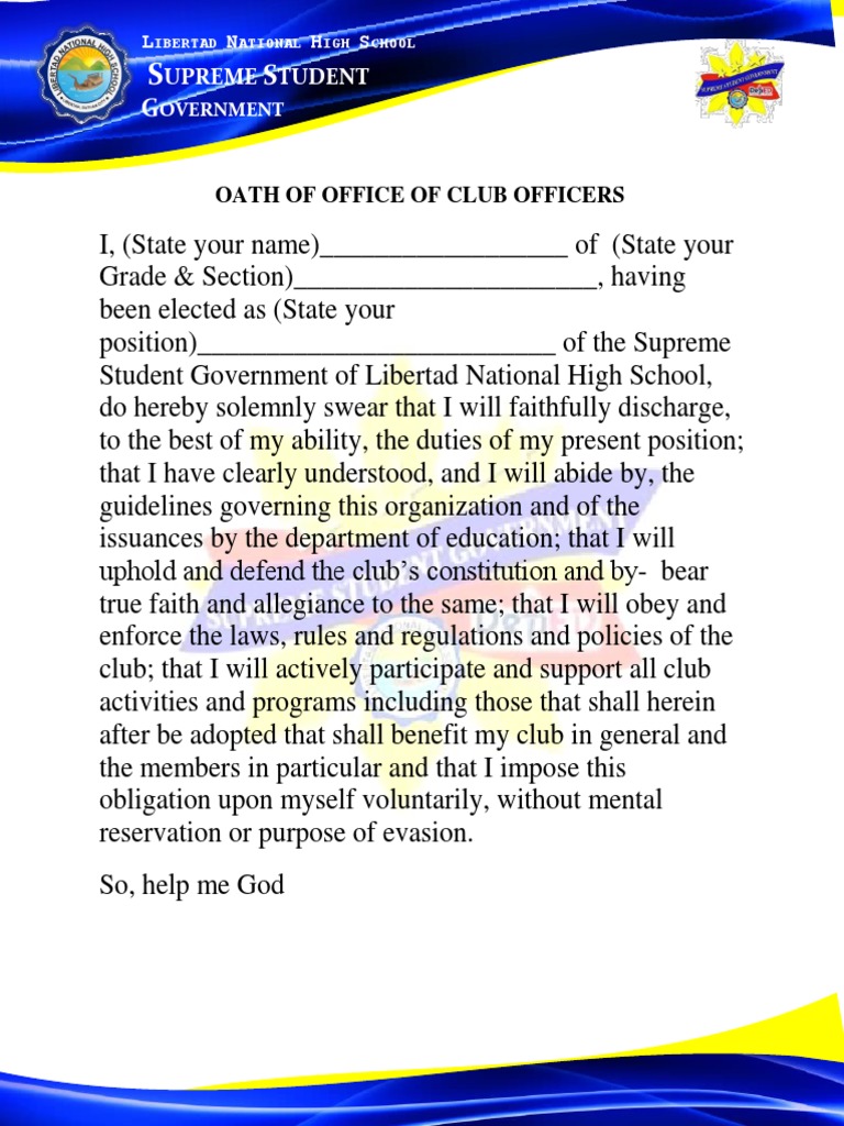 Oath of Office for Student Leaders | PDF | Lifestyle