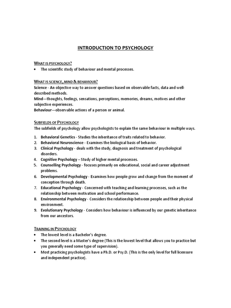 Introduction To Psychology | PDF | Psychology | Id