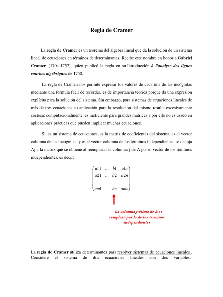 Regla de Cramer | PDF | Determinante | Ecuaciones