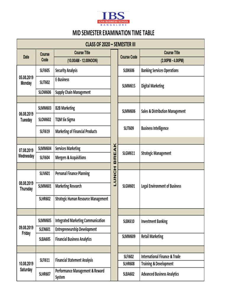 Mid Semester Exam Timetable 2020-2021 | PDF | Analytics | Business
