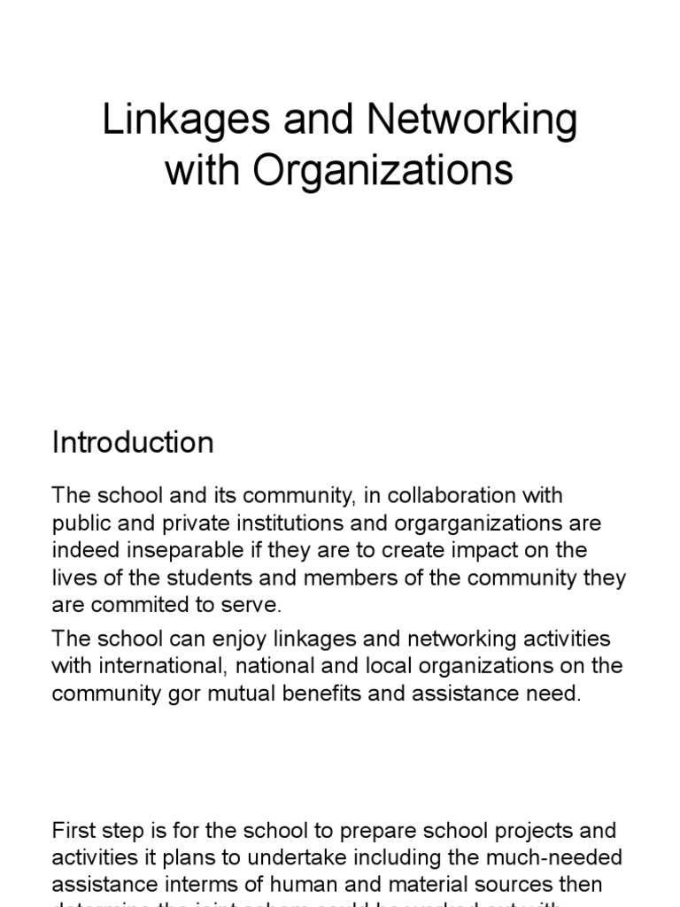 Linkages and Networking With Organizations | PDF | Career & Growth ...