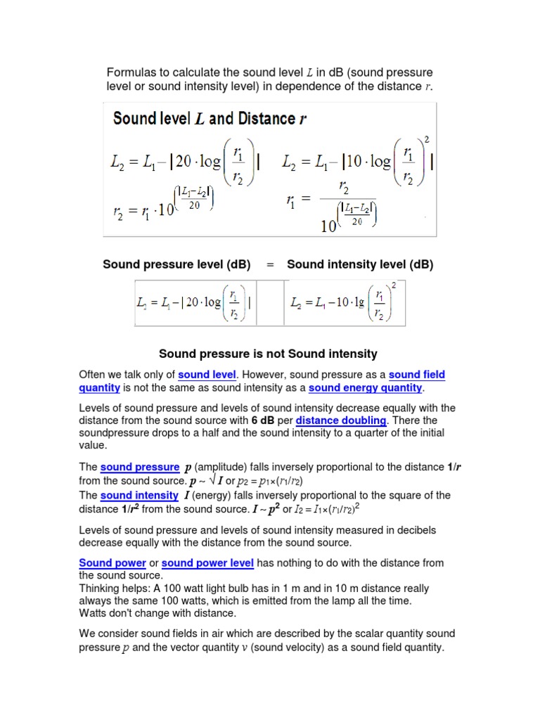 Sound Level Calculation Formulas | PDF