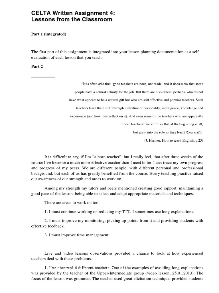 CELTA Written Assignment 4 Lessons From The Classroom | PDF | Tutor ...