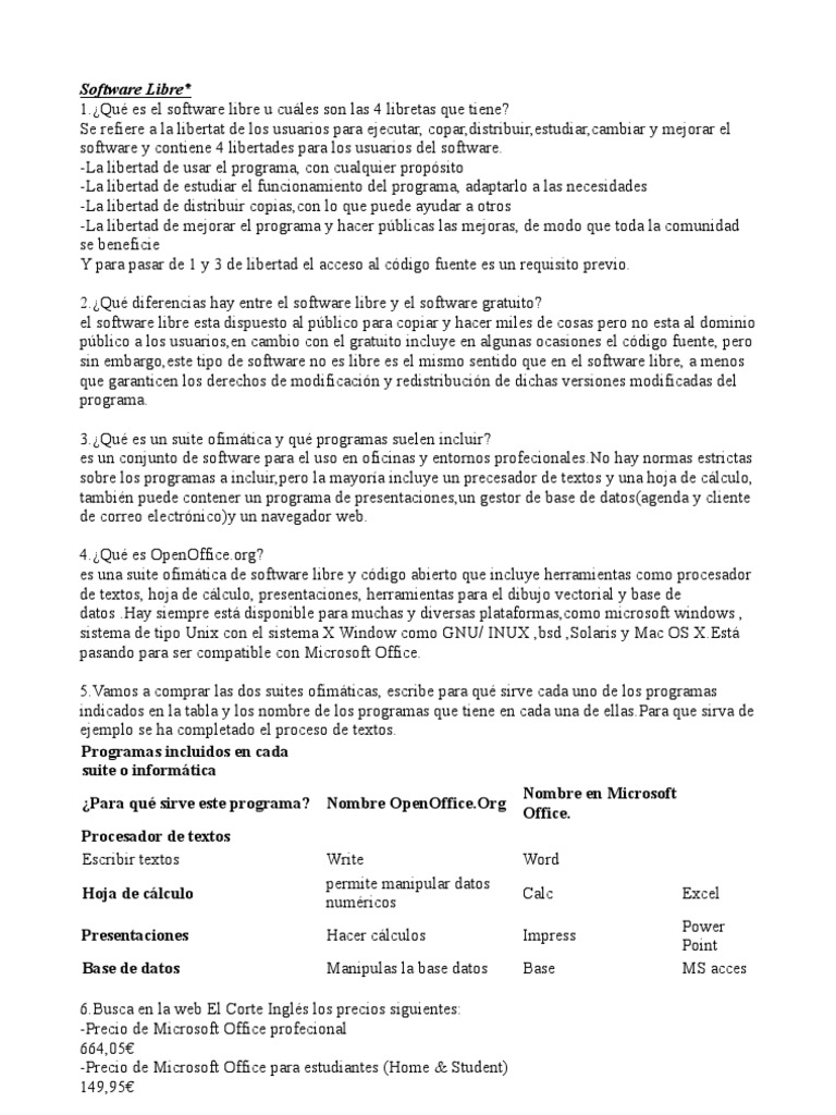 Respuestas Software Libre | PDF | Software libre | Microsoft Office