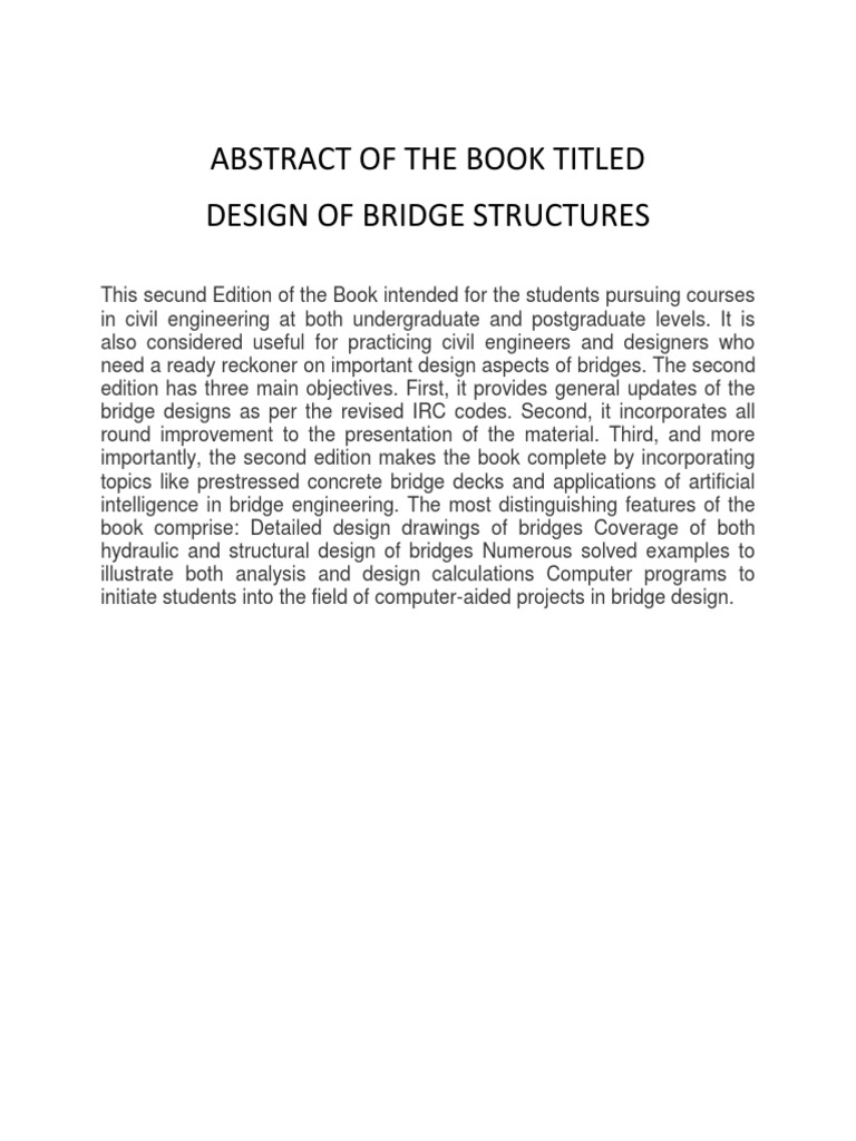 Abstract of The Book Titled Design of Bridge Structures | PDF