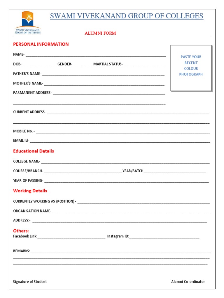 Alumni Registration Form Template | PDF