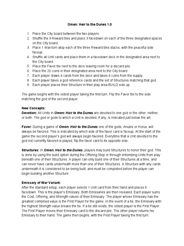 OMEN Heir To The Dunes Rules PNP | PDF | Playing Cards | Artificial ...