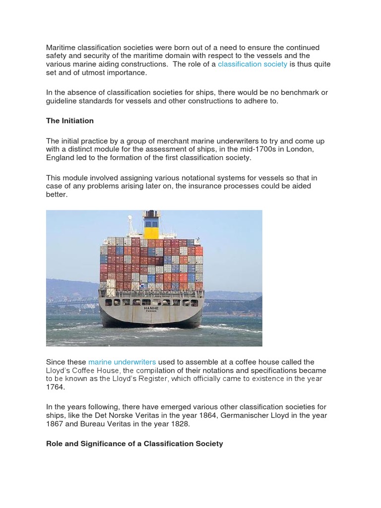 Classification Society: The Initiation | PDF | Shipping | Water Transport