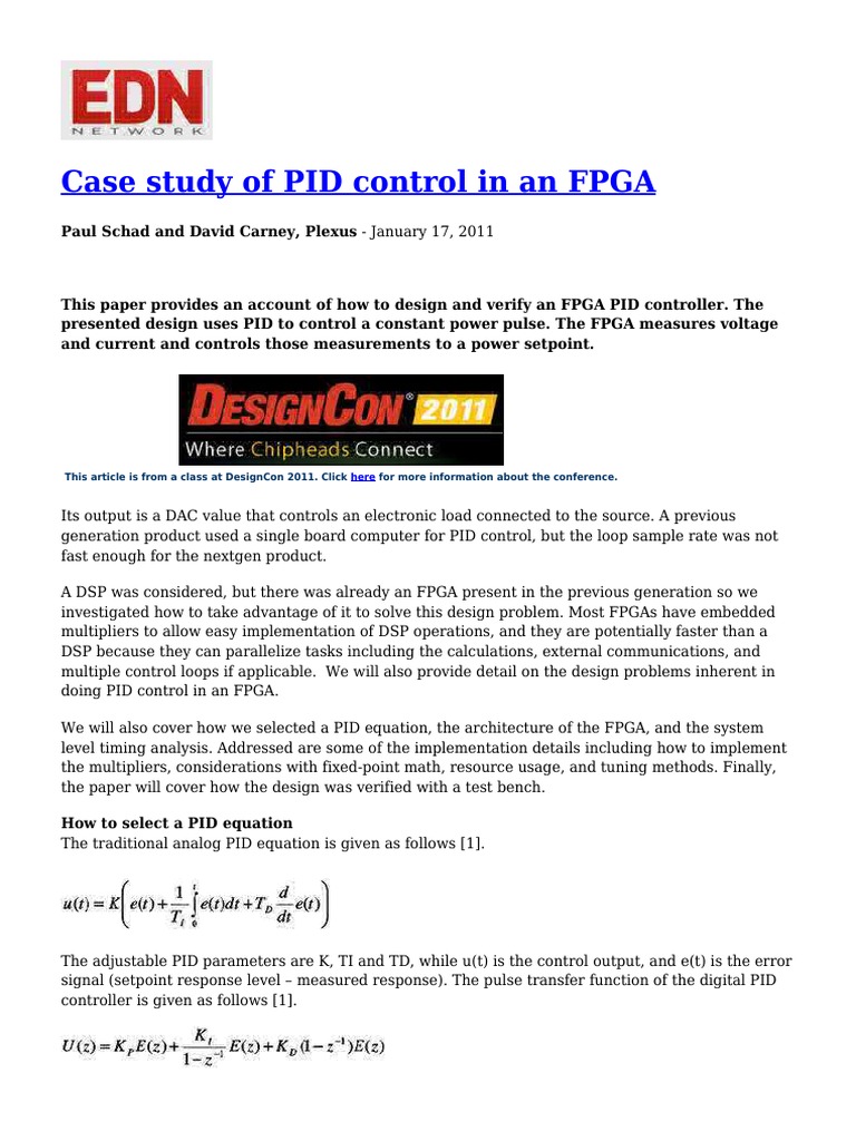 Case Study of PID Control in An FPGA PDF | PDF | Analog To Digital ...