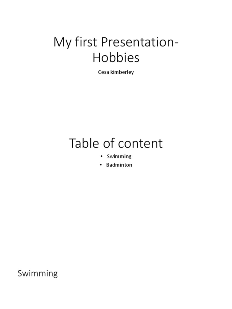 Hobbies: Swimming and Badminton Presentation | PDF
