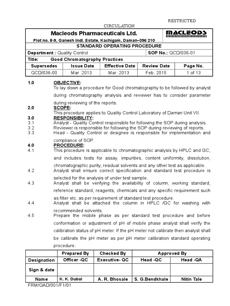 QCD-036-01 Good Chromatography Practices | PDF | High Performance ...