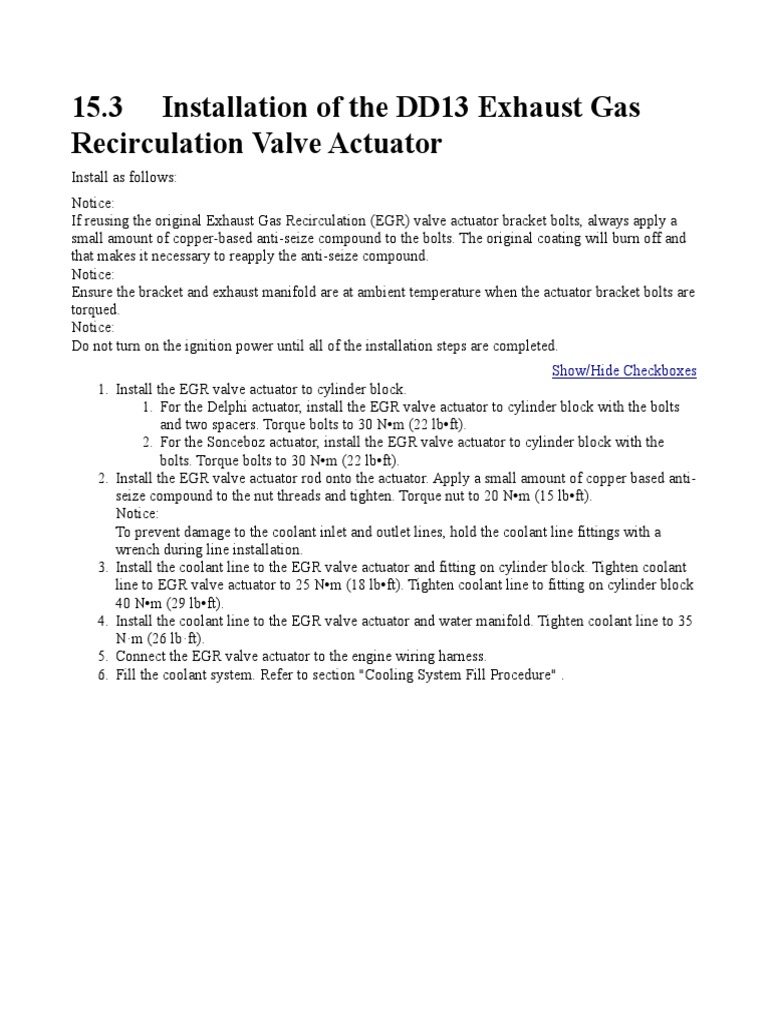15.3 Installation of The DD13 Exhaust Gas Recirculation Valve Actuator ...