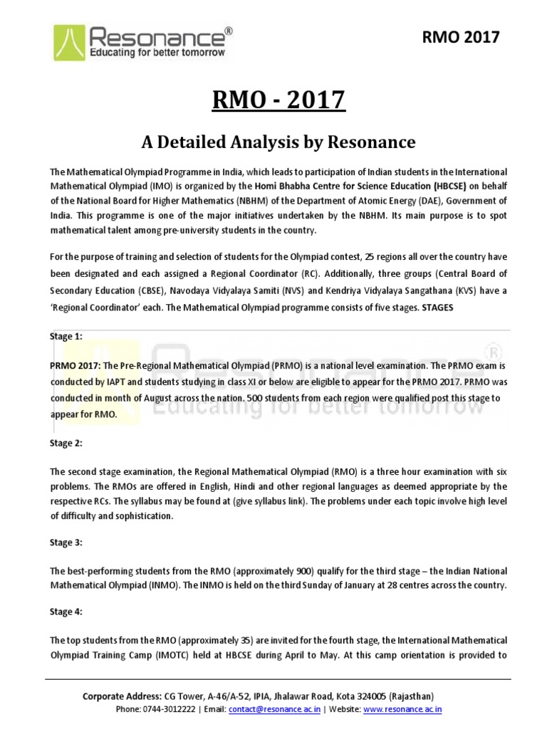 RMO 2017 Detailed Analysis | PDF | Combinatorics | Algebra