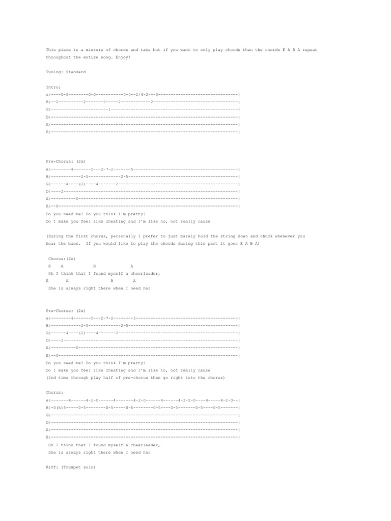 Cheerleader Tab | PDF | Song Structure | Popular Music