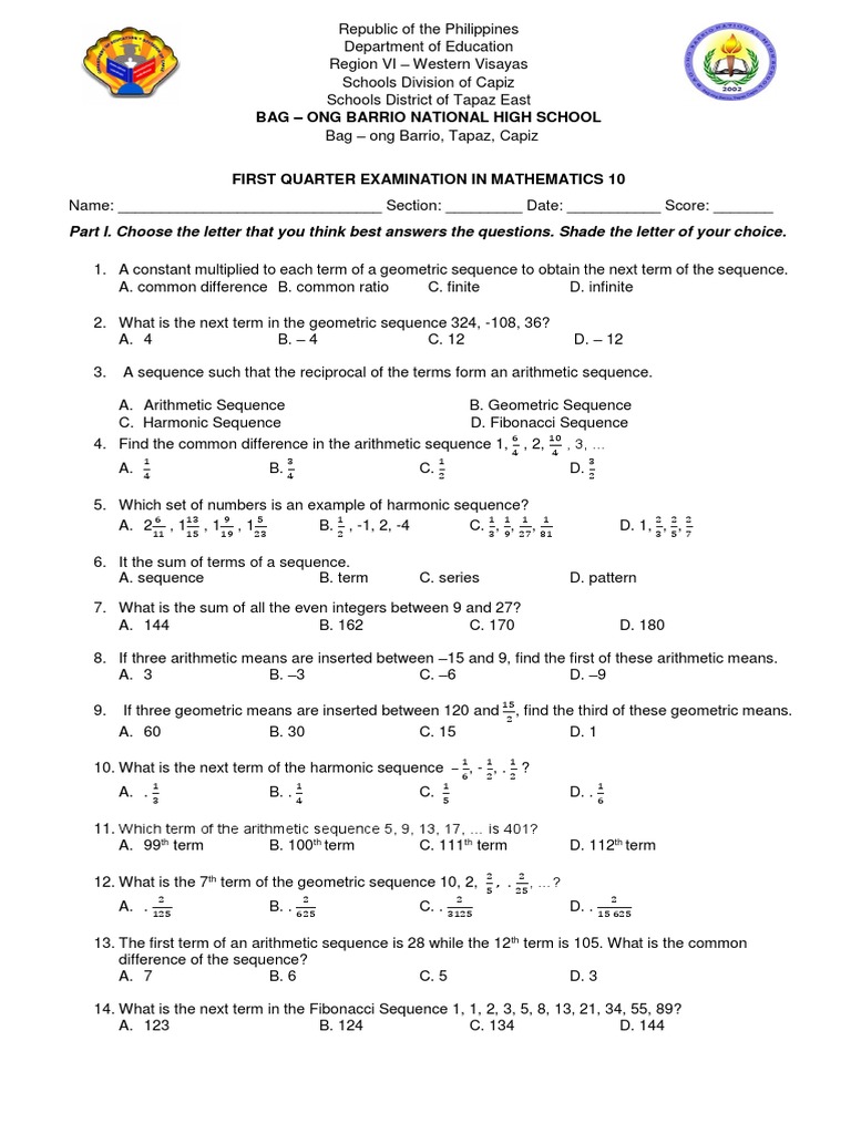 Math 10 First Quarter Exam | PDF | Hypothesis | Experiment