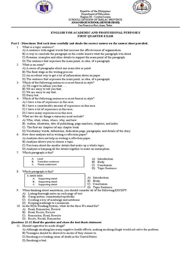 EAPP FIRST QUARTER FINAL EXAM | Art History | Art Criticism